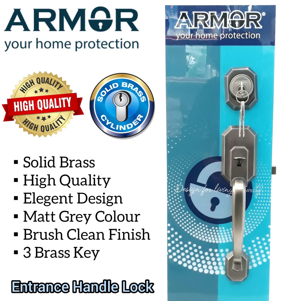 Heavy Duty Matt Grey Entrance Handle Lock Gripset Lock Set For Wooden ...