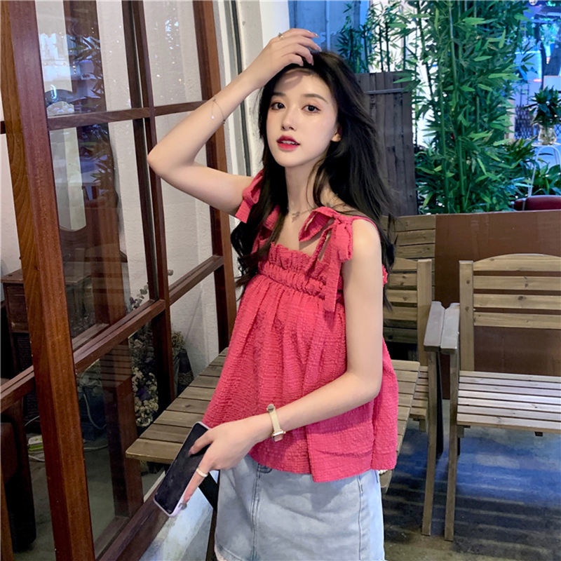 Sweet Spicy Style Sleeveless Outer Wear Small Sling Design Feel Lace-Up ...