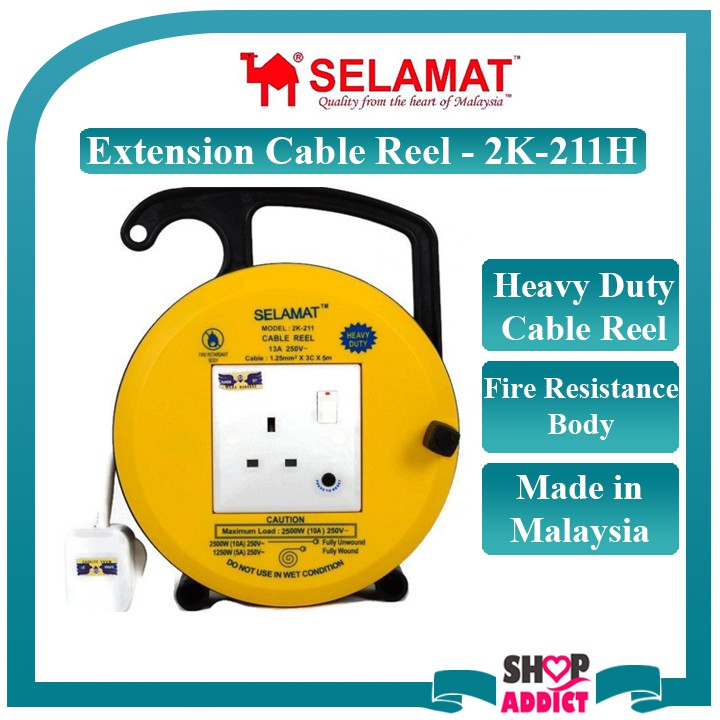 Selamat Extension Cable Reel With 1 Gang 6 Meter Socket (2K-211H)SIRIM ...