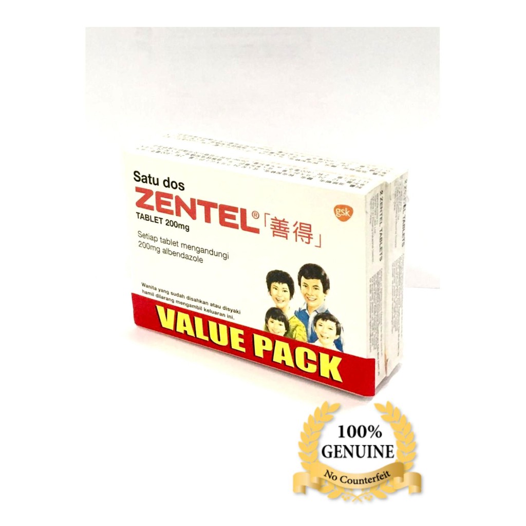 (2Box) Zentel Tablet 200mg Satu Dose Albendazole De-worm Treatment ...