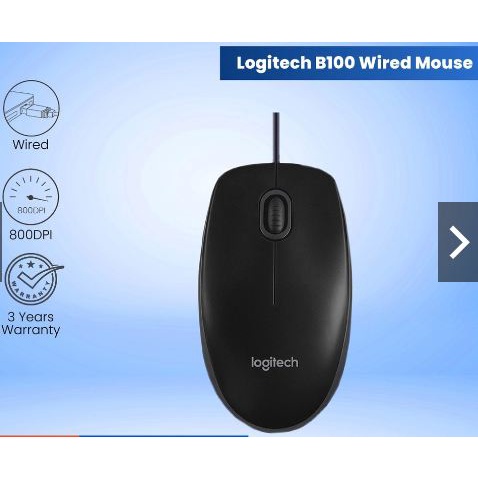 100% Original Logitech B100 Wired USB Mouse, 3-Buttons, Optical ...