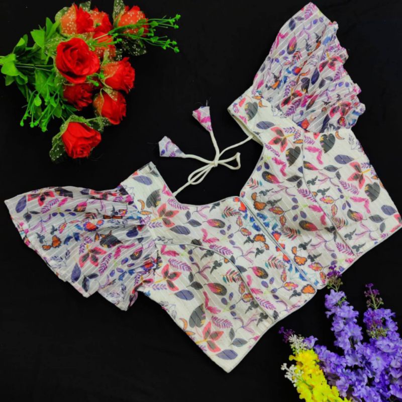 Organza Silk Butterfly Sleeve Readymade Saree Blouse | Shopee Malaysia
