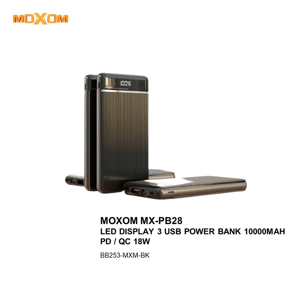 MOXOM MX-PB28 LED Display 3 USB Power Bank (10000mAh PD QC 18W ...