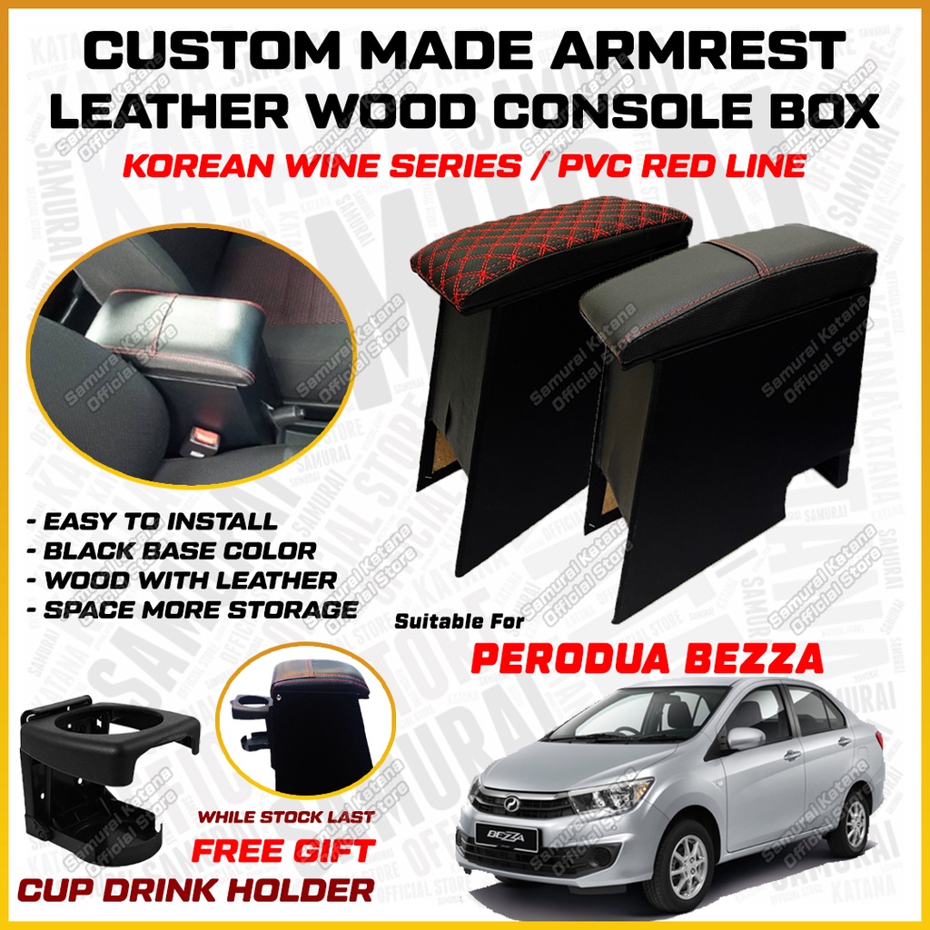 📦 Custom Made Armrest For Perodua Bezza PVC Red Line Console Box Korean ...