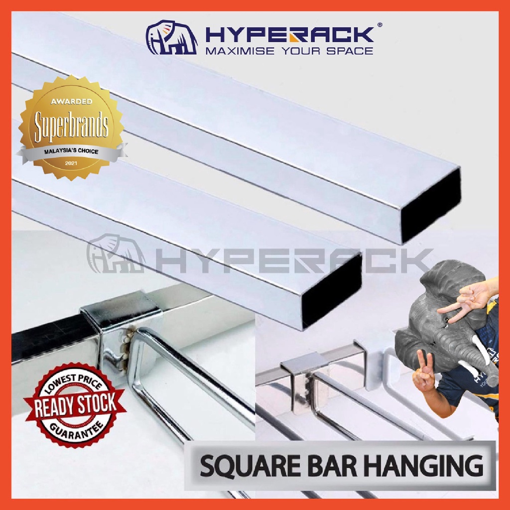 HYPERACK ™️ [Ready Stock] Chrome Steel Square Bar Hanging Clothes Wall ...