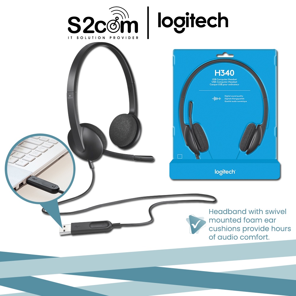 Logitech H340 USB Wired Computer Headset With Noise Cancelling ...