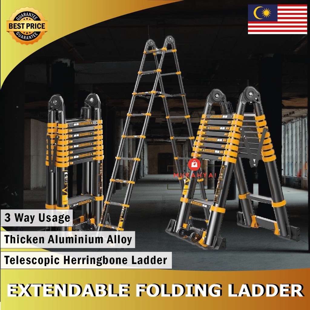 Telescopic ladder Tangga lipat Heavy duty multipurpose ladder Double sided Aluminium Foldable ...