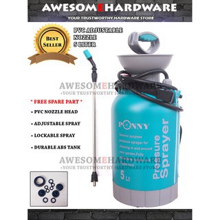 PONNY 5L ABS GARDEN PRESSURE SPRAYER PRESSURE PUMP CHEMICAL SPRAYER ...