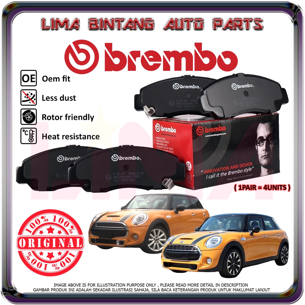 Mini Cooper S F55 F56 Front / Rear Brake Pads , Disc Brake Pad Brembo ...