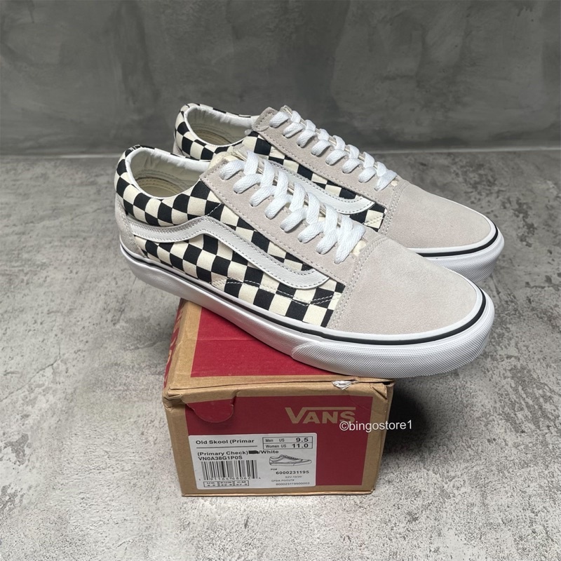 Vans OLDSKOOL PRIMARY CHECKBOARD WHITE | Shopee Malaysia