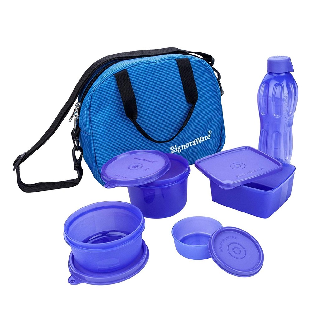 SIGNORAWARE Sling Lunch Box Set Blue Insulated Bag 1830ml Food ...