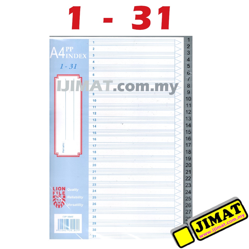 Grey PP Index Divider 31 Day / Plastic Filing Separator For Daily use ...