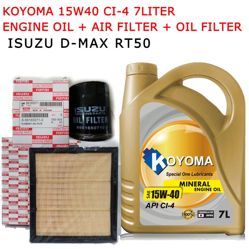 ISUZU D-MAX RT50 OIL FILTER + AIR FILTER + KOYOMA 15W40 CI-4 7LITER ...