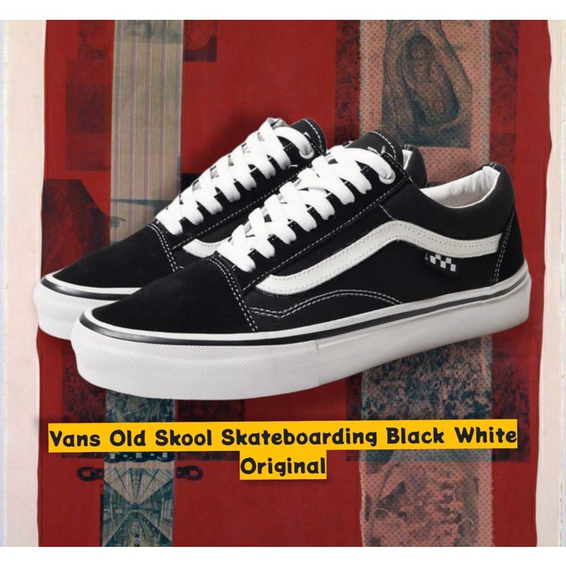 Sneakers Vans Old Skool Skateboarding Black White Original Free Shock