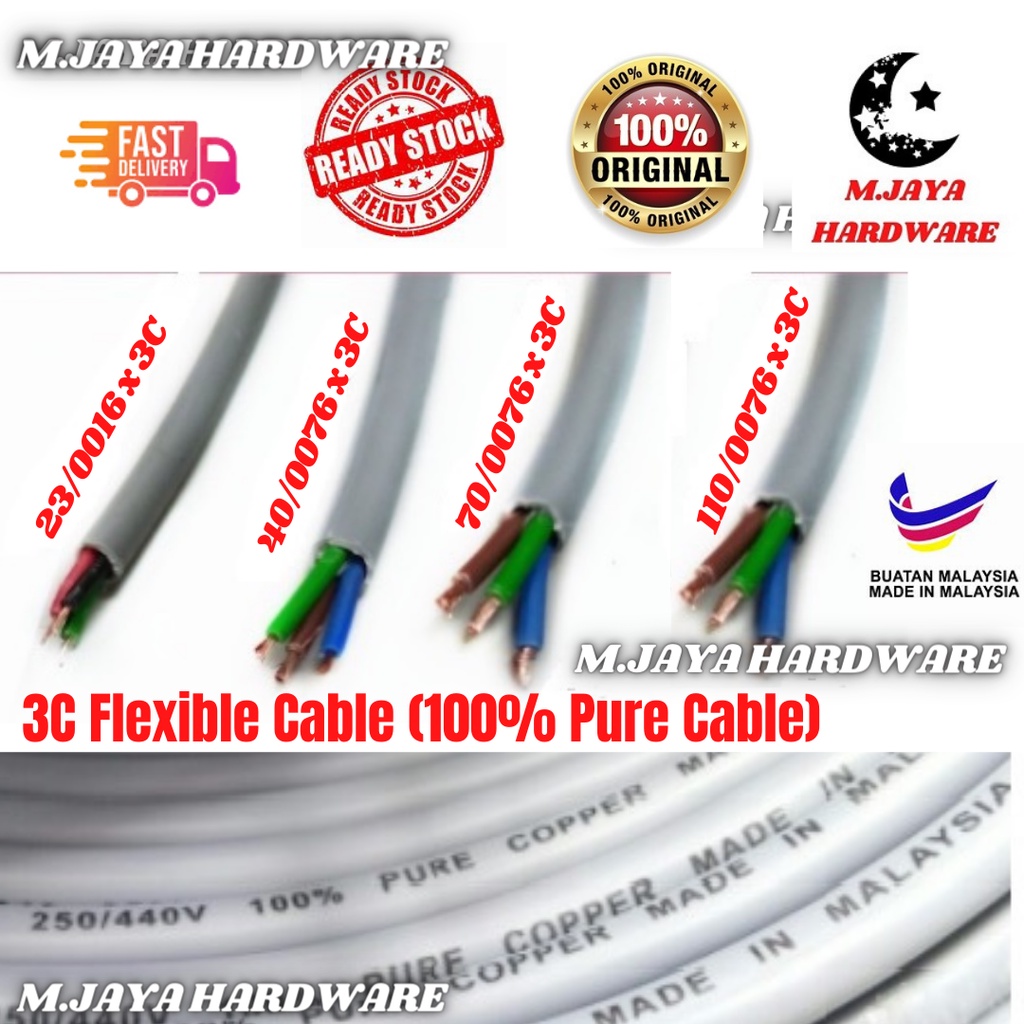 100% Pure Copper 23/0016, 40/0076, 70/0076, 100/0076X3C 3 Core Wire ...