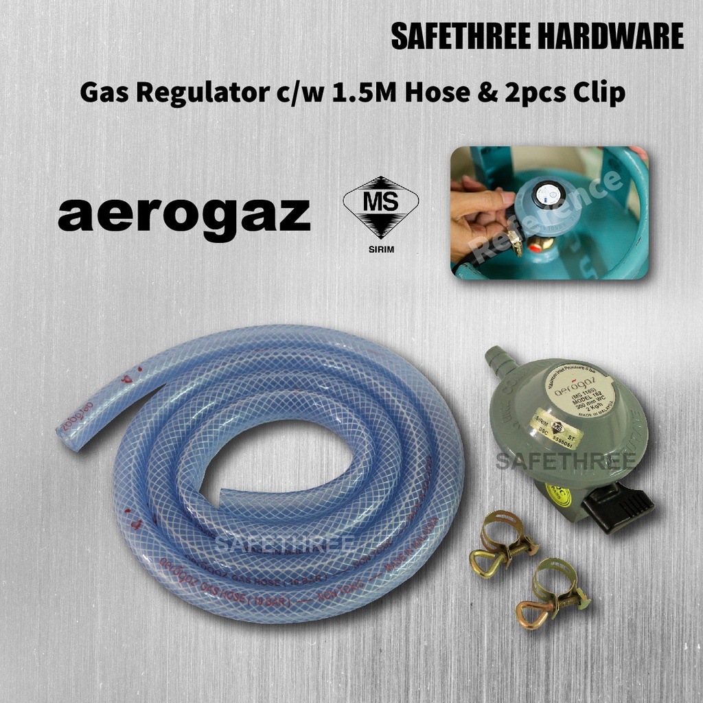 Aerogaz LPG Gas Regulator c/w 1.5M Hose & 2pcs Clip Full Set (SIRIM ...