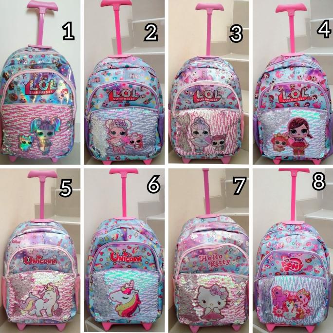 Trolly Bag Push School Backpack Kids Sequins flip Hologram Elementary ...