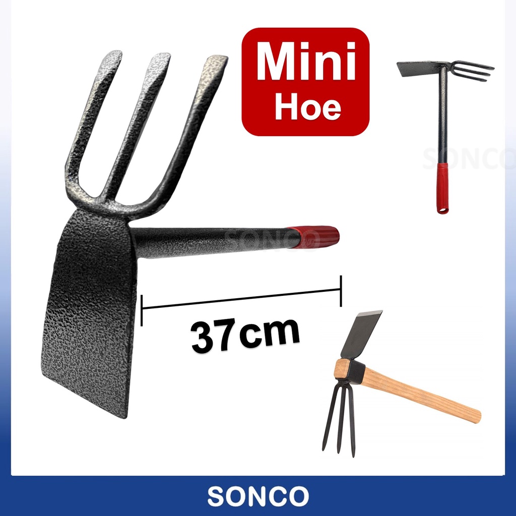 2 Way Cangkul Kayu / Besi Biru Kecil Mini Metal Hoe WITH STEEL HANDLE ...