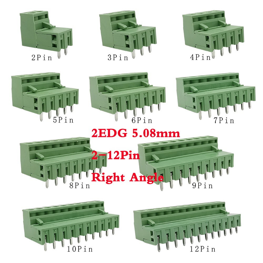 5Pair 2/3/4/5/6/7/8/9/10/12 Pin 2EDG 5.08mm Right Angle PCB Screw Terminal Block Wire Connector ...