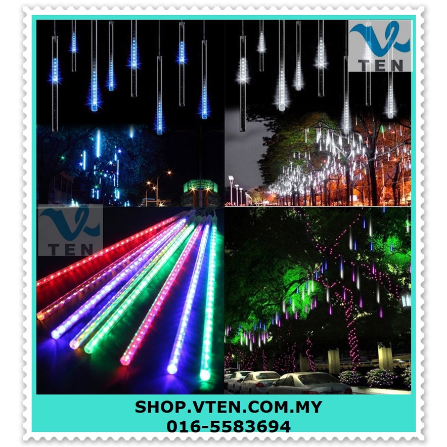 Waterproof 5M LED Meteor Shower Rain Lights, Falling Raindrop Fairy ...