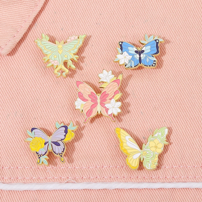 Colorful Flowers Butterfly Enamel Pin Cute Butterfly Moth Brooch Badges ...