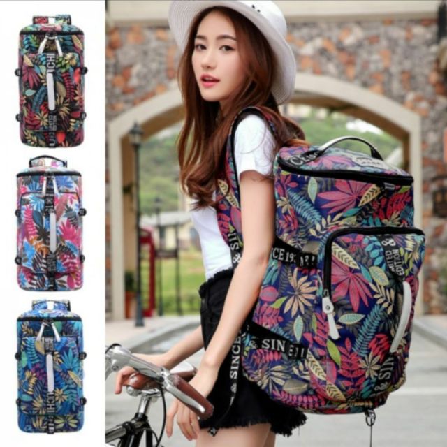(READY STOCK) TROPICAL FOREST FLORAL COLORFUL DUFFEL BARREL BACKPACK ...