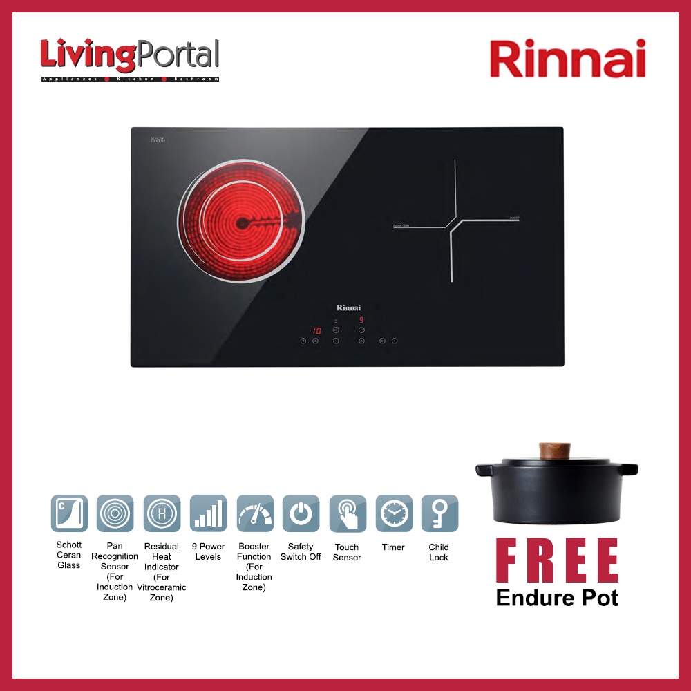RINNAI Combi Vitroceramic & Induction Hob RB-7022HE-CB ( Free Pot Set ...