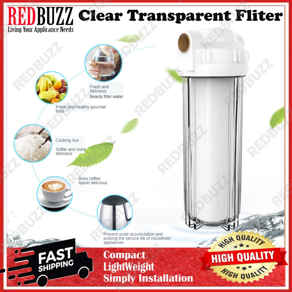REDBUZZ 10" Clear Transparent Filter Outdoor CTO PP Catridge Water ...