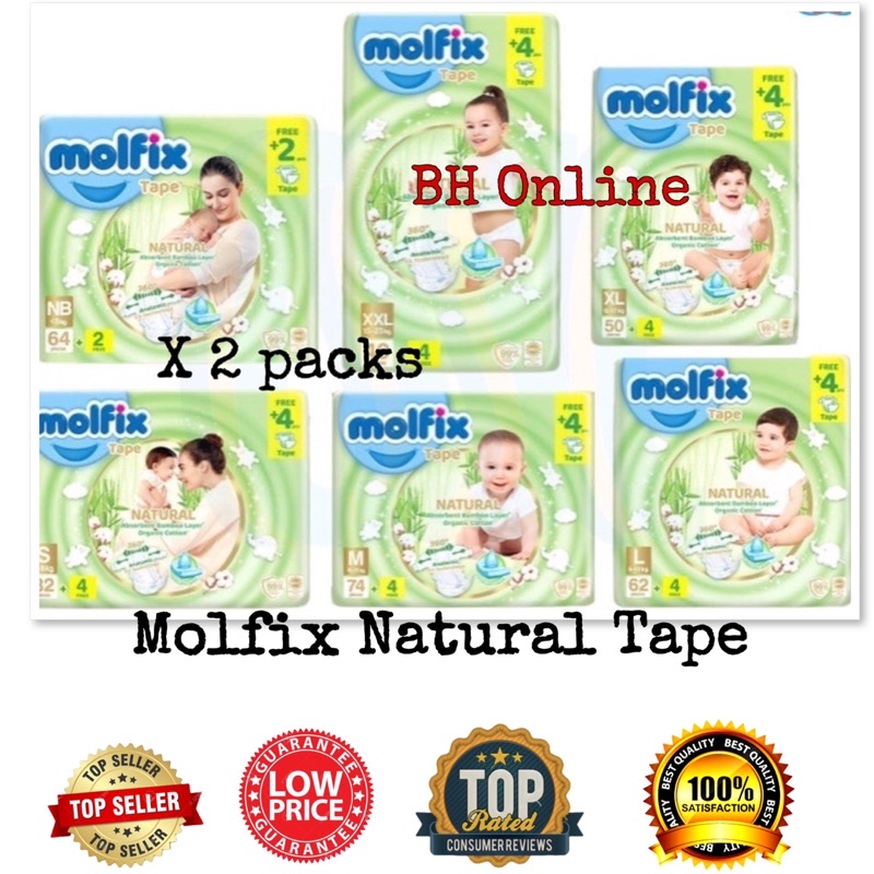 Molfix Natural Super Jumbo Tape Diapers ( 2 Packs ) NB, S, M, L, XL ...
