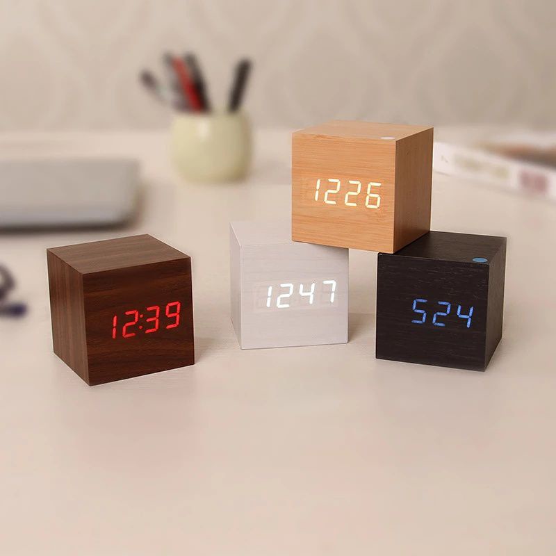 (READY STOCK) Stylish LED Clock Wooden Alarm Clock USB Clock Digital ...
