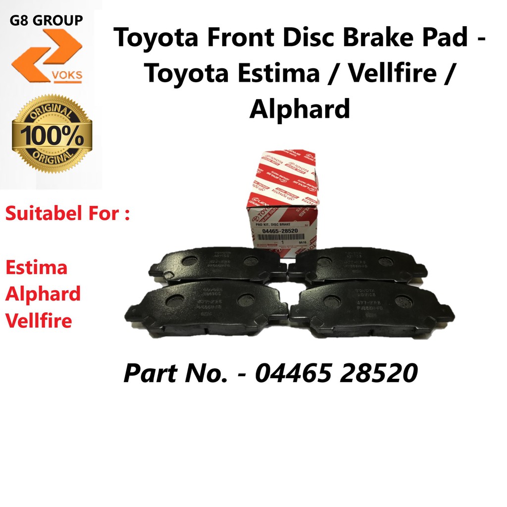 Toyota Front Disc Brake Pad - Alphard / Vellfire / Estima (04465 28520 ...