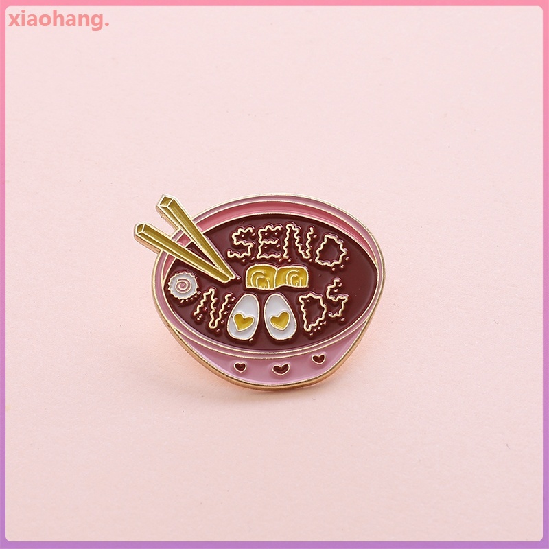Creative Cartoon Food Brooch Pink Noodles Bowl Enamel Pin Clothes Badge ...