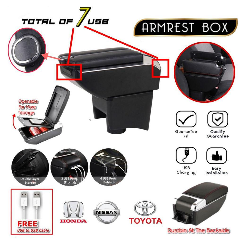 Toyota Honda Nissan 7 USB Car Armrest vios city jazz centre console box Arm rest double layers ...