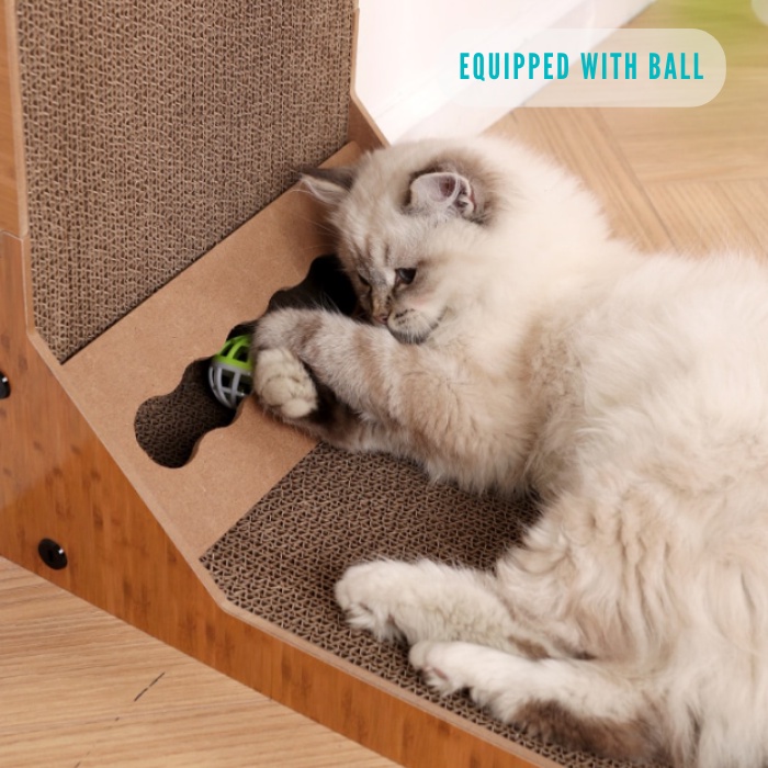 Cat Scratching Board with Ball L Shaped Scratch Scratcher Bed Toy Pad ...