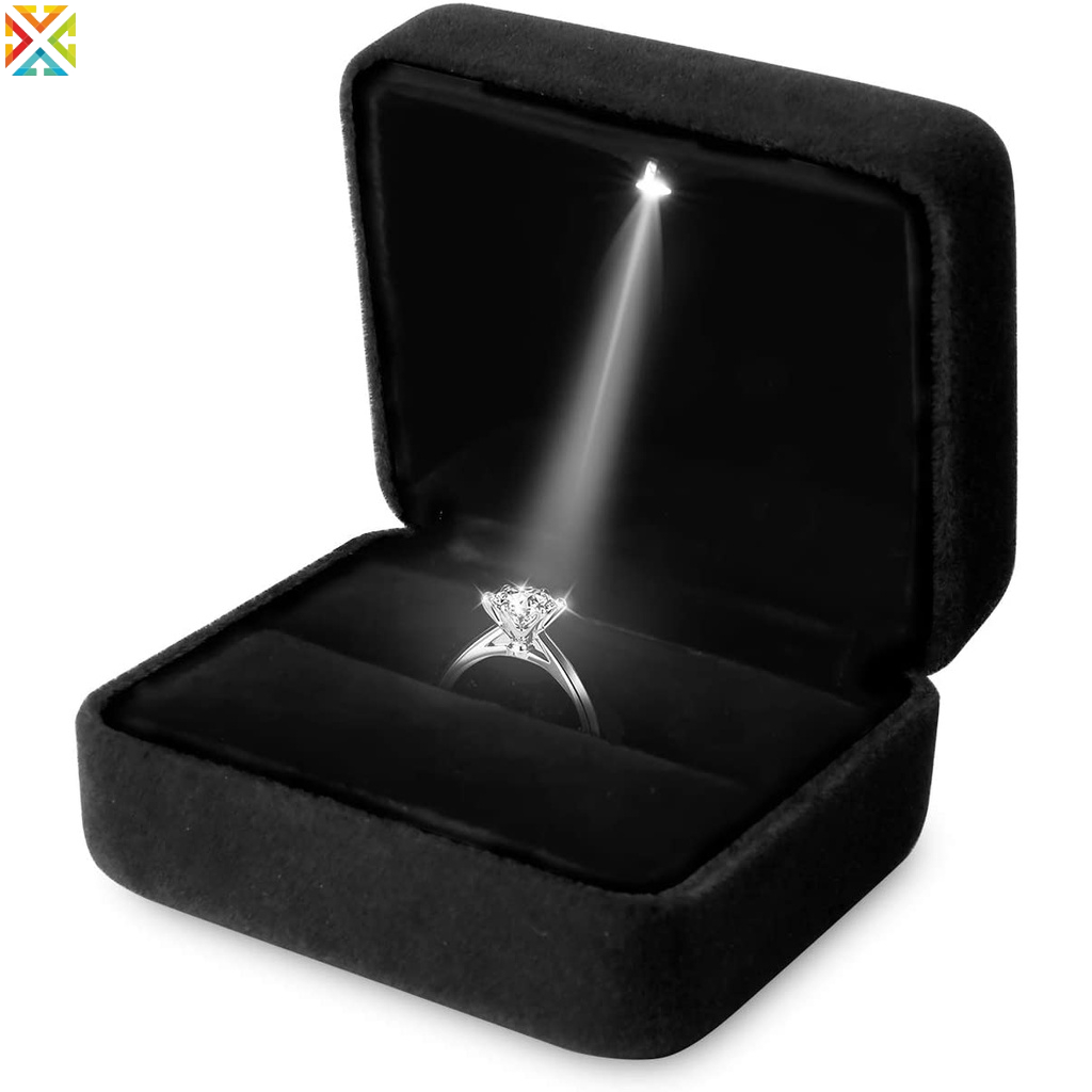 Velvet Ring Box LED Light Jewelry Gift Box Engagement and Wedding Ring ...