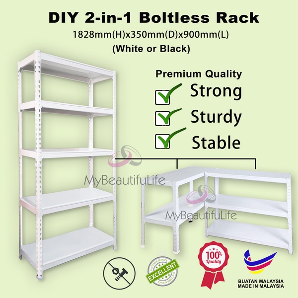 2 in 1 Boltless Rack Rak Besi Metal Rack Steel Rack 5 levels Fully ...