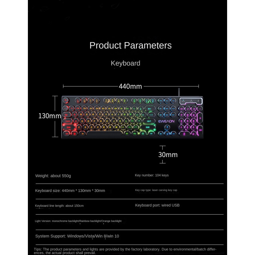 GX30S Wired Rainbow Backlit Keyboard Mouse Set RGB 104 Key 2.4G Laser ...