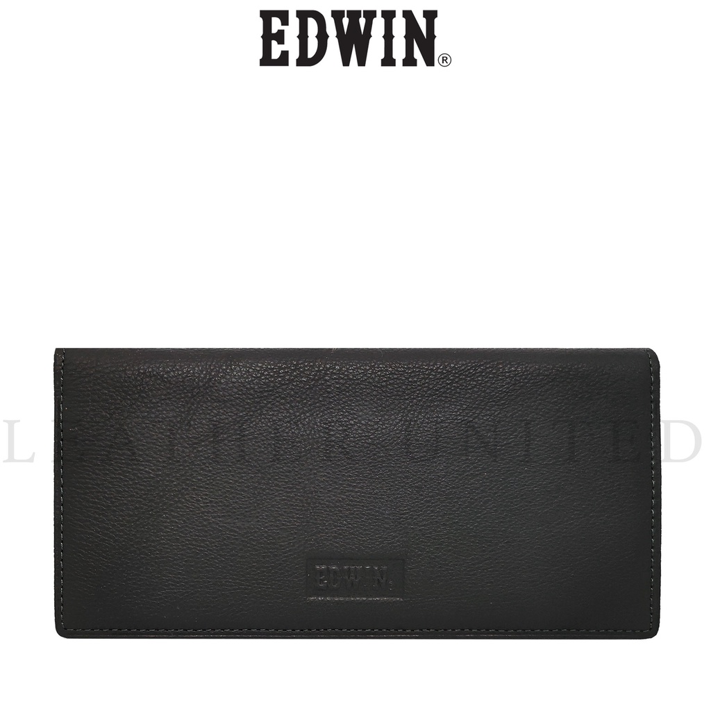 Edwin Genuine Top Grain Leather Iconic Logo Long Wallet With Hidden Zip ...