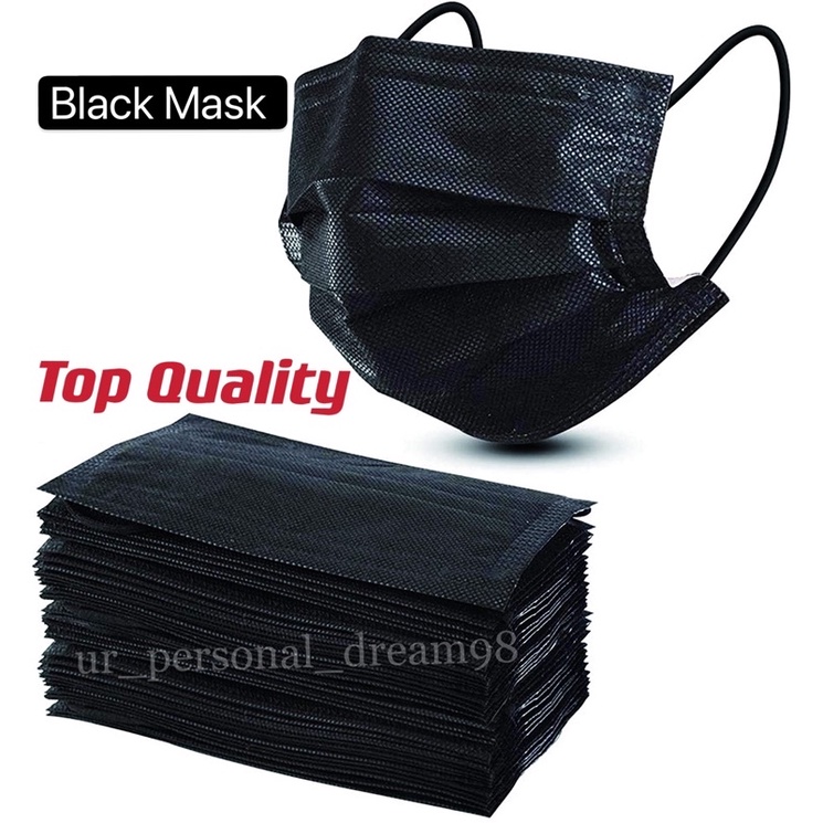 50pcs Full Black colour 3ply Face mask Non Medical Disposable Mask full ...