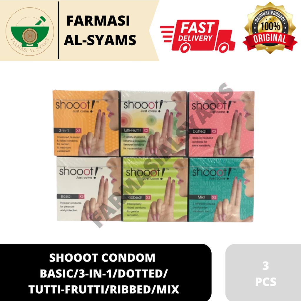 SHOOOT CONDOM 3PCS (BASIC/3-IN-1/DOTTED/TUTTI-FRUTTI/RIBBED/MIX ...
