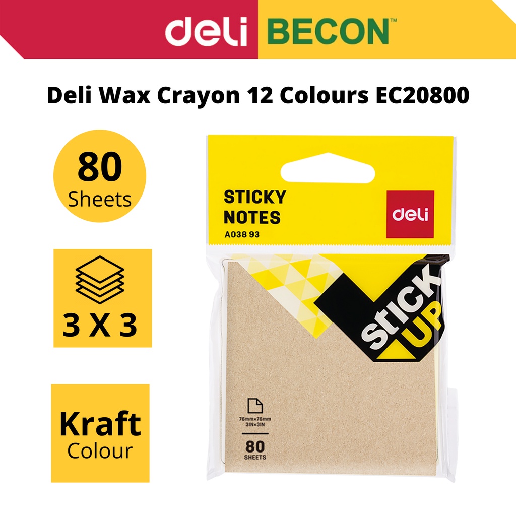 Deli Kraft Colour Sticky Notes 3x3 inch EA03893 80's | Shopee Malaysia