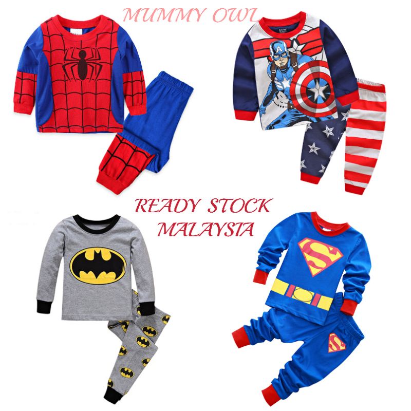 READY STOCK MALAYSIA PYJAMAS KIDS BOYS MARVEL SPIDERMAN SUPERMAN ...