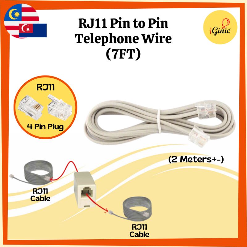 RJ11 Pin to Pin Cable 7ft 15ft 25ft 50ft 100ft / Telephone Adaptor ...