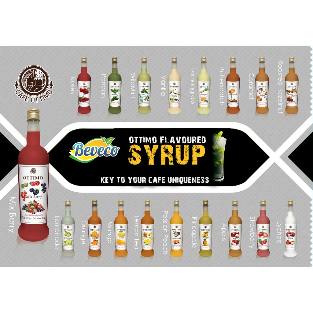 OTTIMO Syrup 700ml Vanilla Butterscotch Caramel Roasted Hazelnut ...