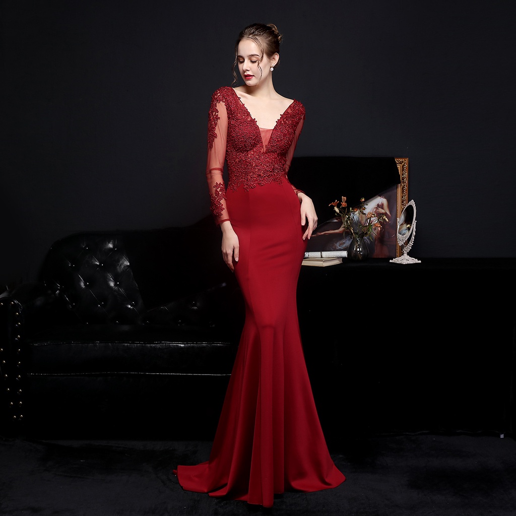 Full process lace hot European diamond toast bridal long sleeved thank ...