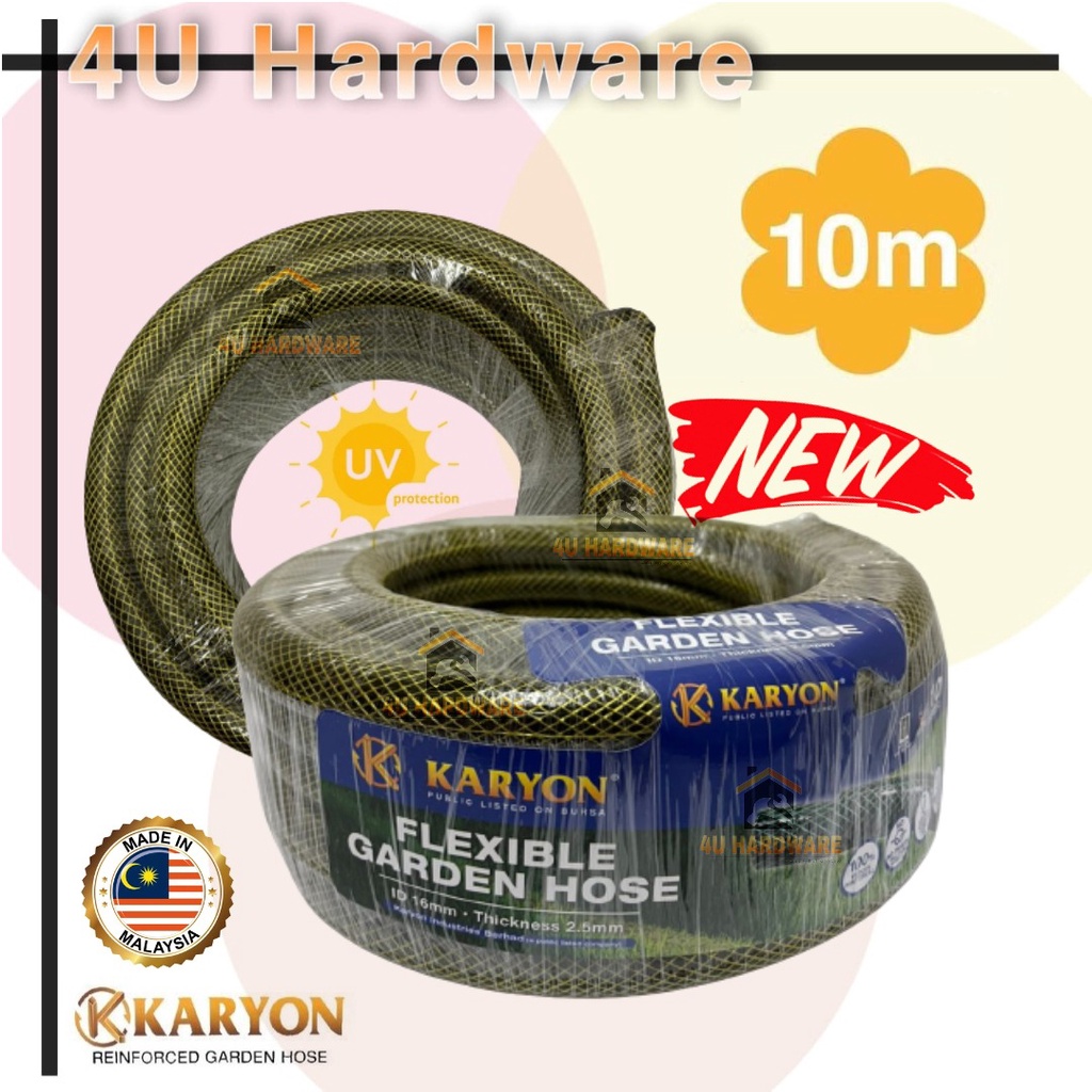 Karyon 5M/10m X (2.5mm,thk) Green Reinforced PVC Flexible Garden Hose ...