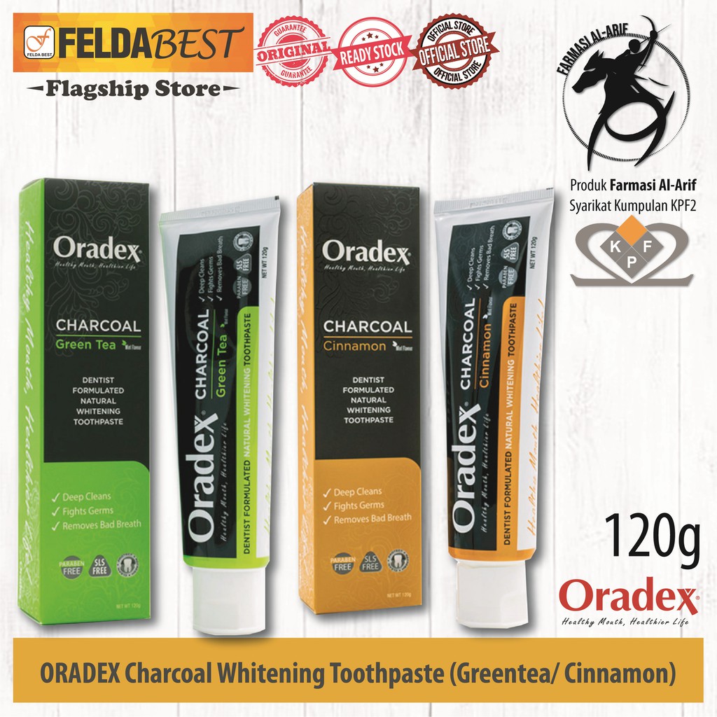 Oradex Charcoal Whitening Toothpaste 120g (Greentea / Cinnamon ...