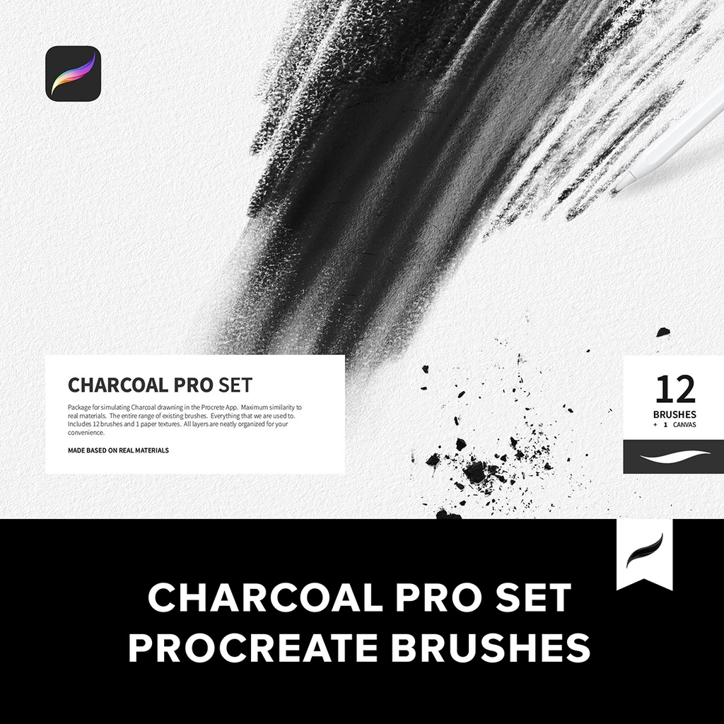[Procreate] 12 CHARCOAL PRO SET for iPad Procreate Brushes Pencil ...