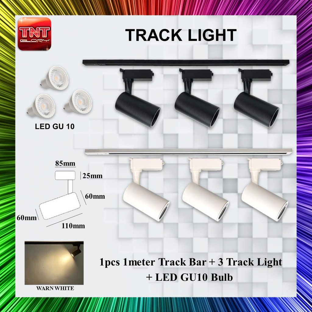 1 SET-1 METER TRACK RAIL WITH GU10 LED BULB 3 TRACK LIGHT SPORT LIGHT ...