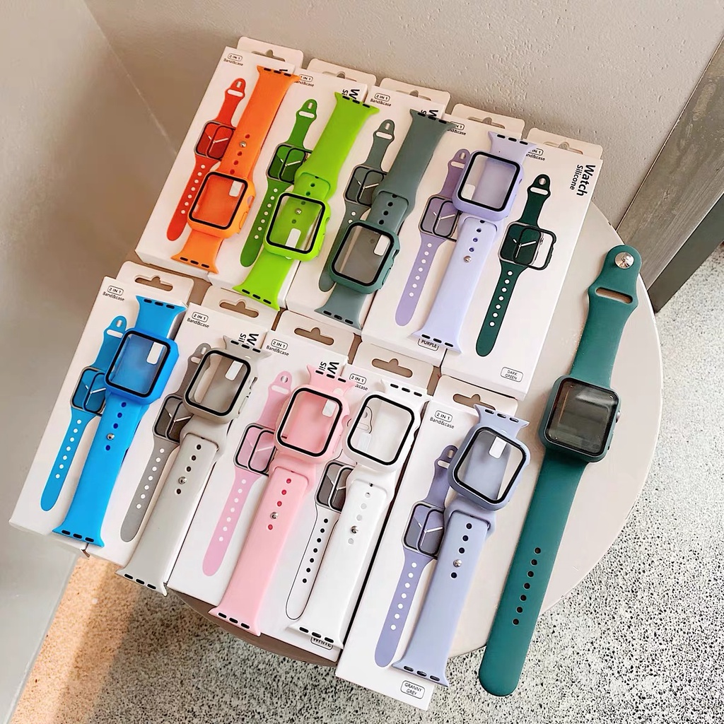 🔥READY STOCK🔥*SILICONE 2 IN 1 COLOURFUL WATCH STRAP + CASE 38 40 41 42 44 45 MM SIZE | Shopee ...